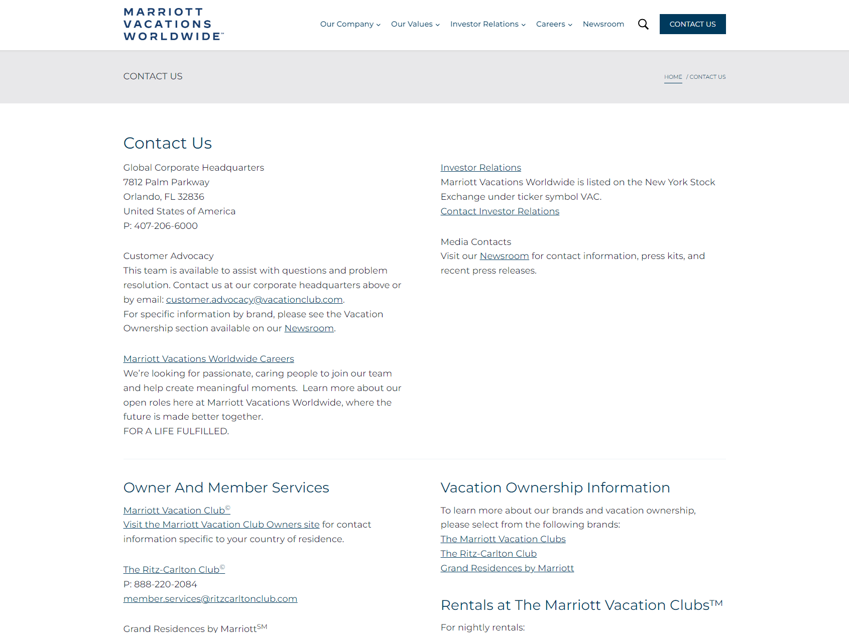 Contact Us - Marriott Vacations Worldwide